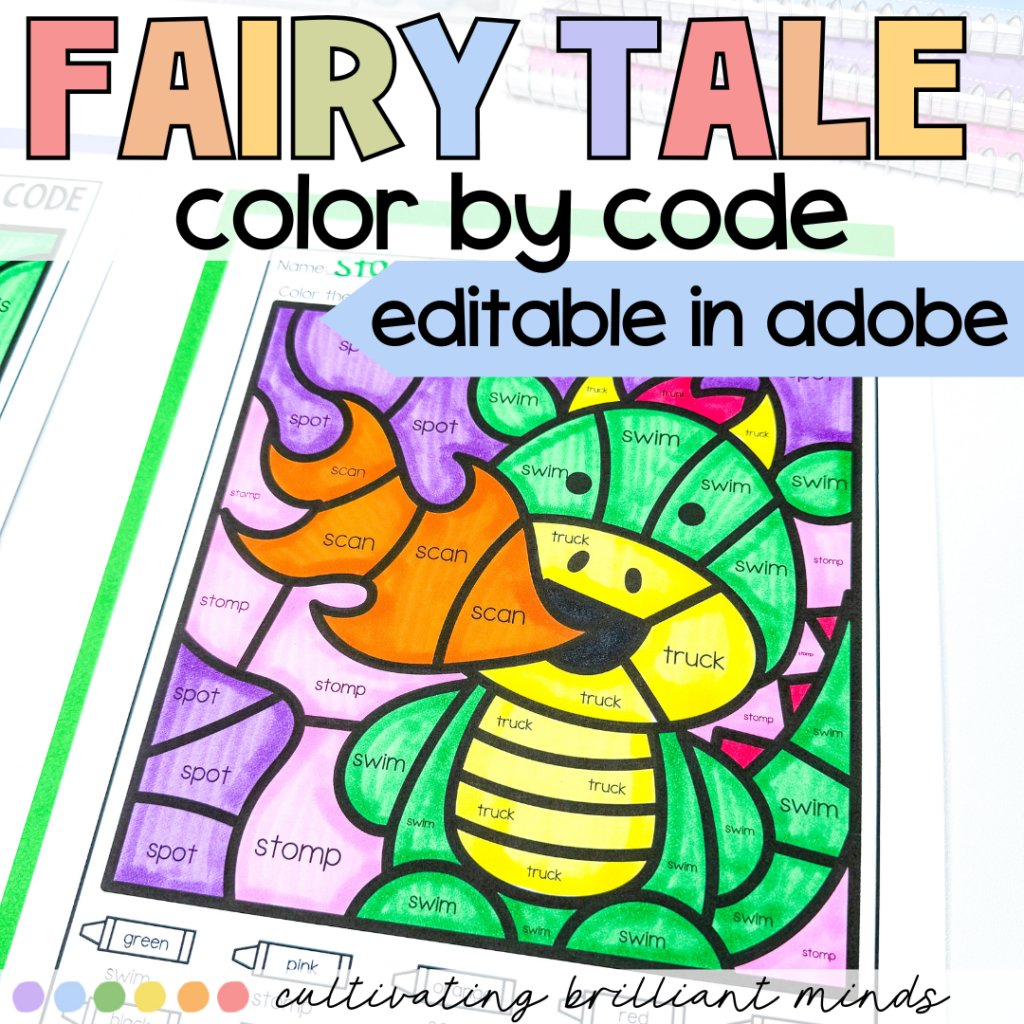Editable Fairy Tale Color by Codes | Sight Word Practice | Morning Work ...