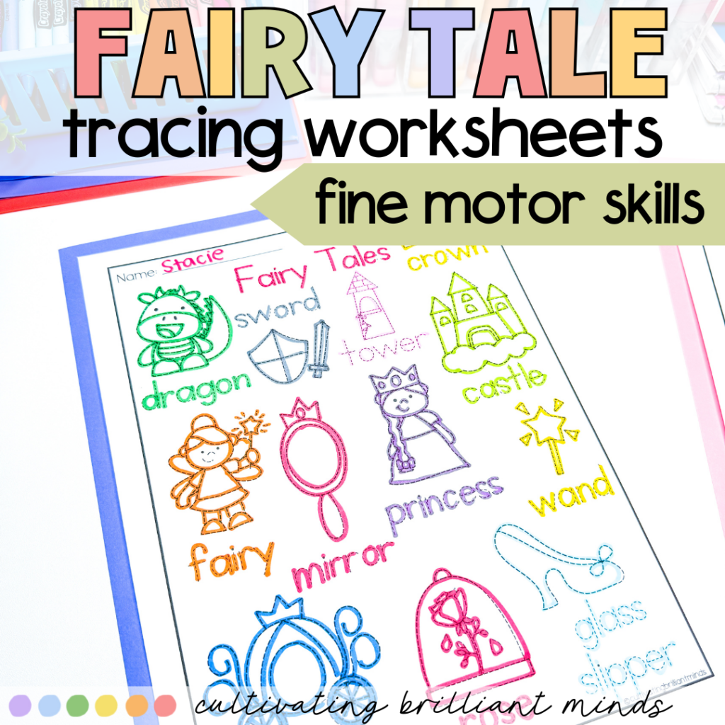 Fairy Tale Tracing Sheets Tracing Worksheets Trace and Color Fine Motor ...