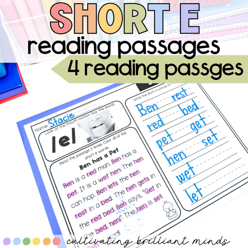 Short E CVC Reading Passages Decodable Passages with Comprehension ...