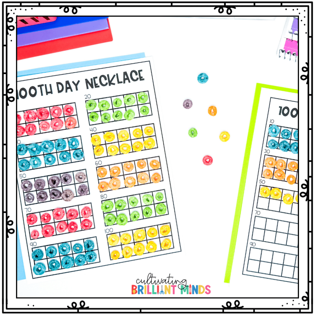 100th Day of School Fruit Loop Necklace Template | 100th Day Activities ...