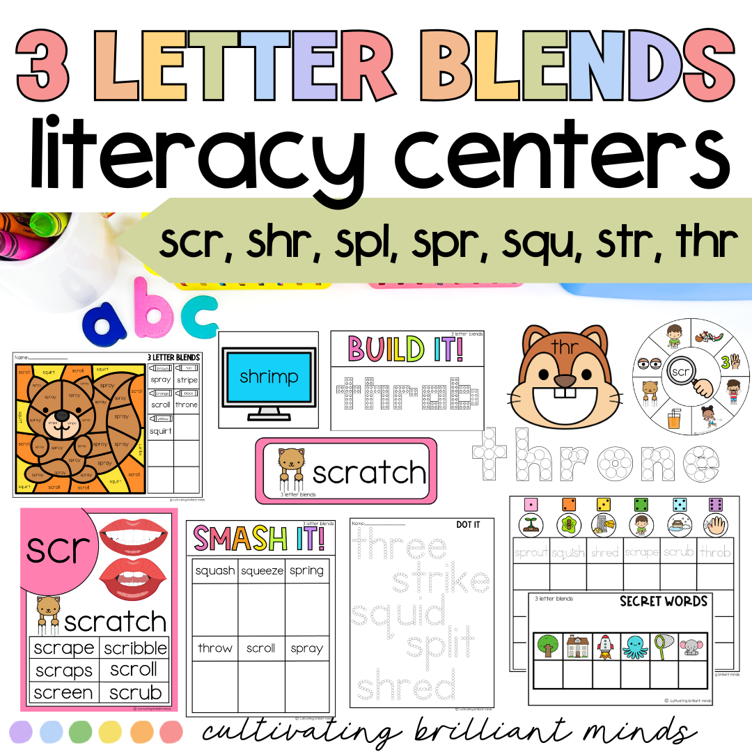 Three Letter Blends Phonics Centers & Worksheets | Phonics Activities ...