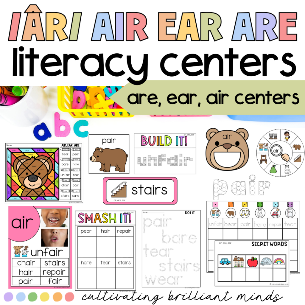 /âr/ AIR EAR ARE Phonics Centers & Worksheets | Phonics Activities SoR ...