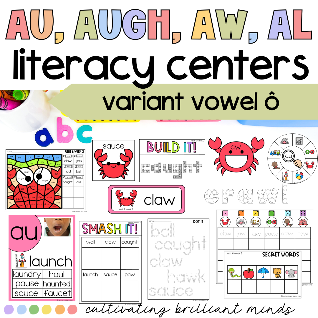 Variant Vowel Ô AU, AUGH, AW, AL Phonics Centers & Worksheets Phonics ...