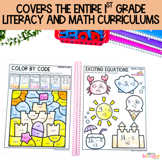 First Grade Summer Review Packet Worksheets 1st Grade End of the Year ...