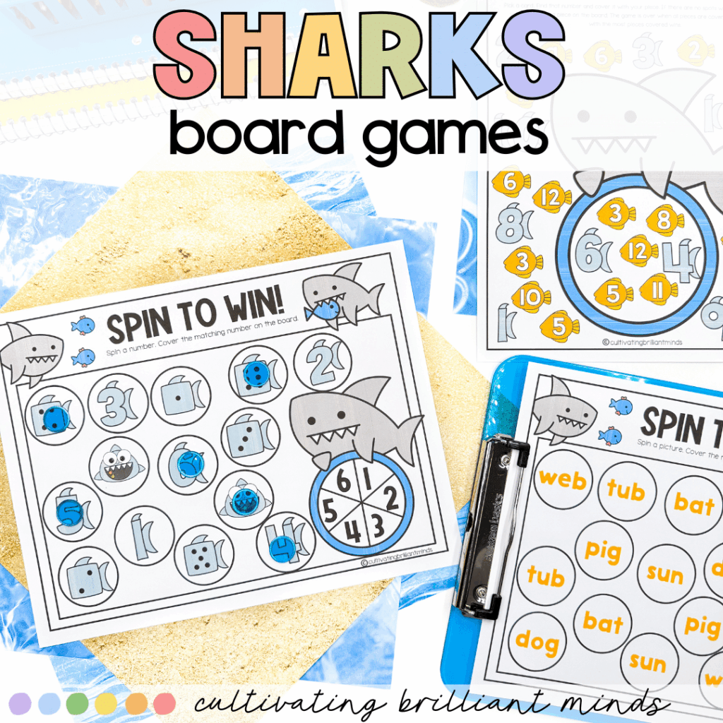 Summer Sharks Board Games End of Year Math & Literacy Centers ...