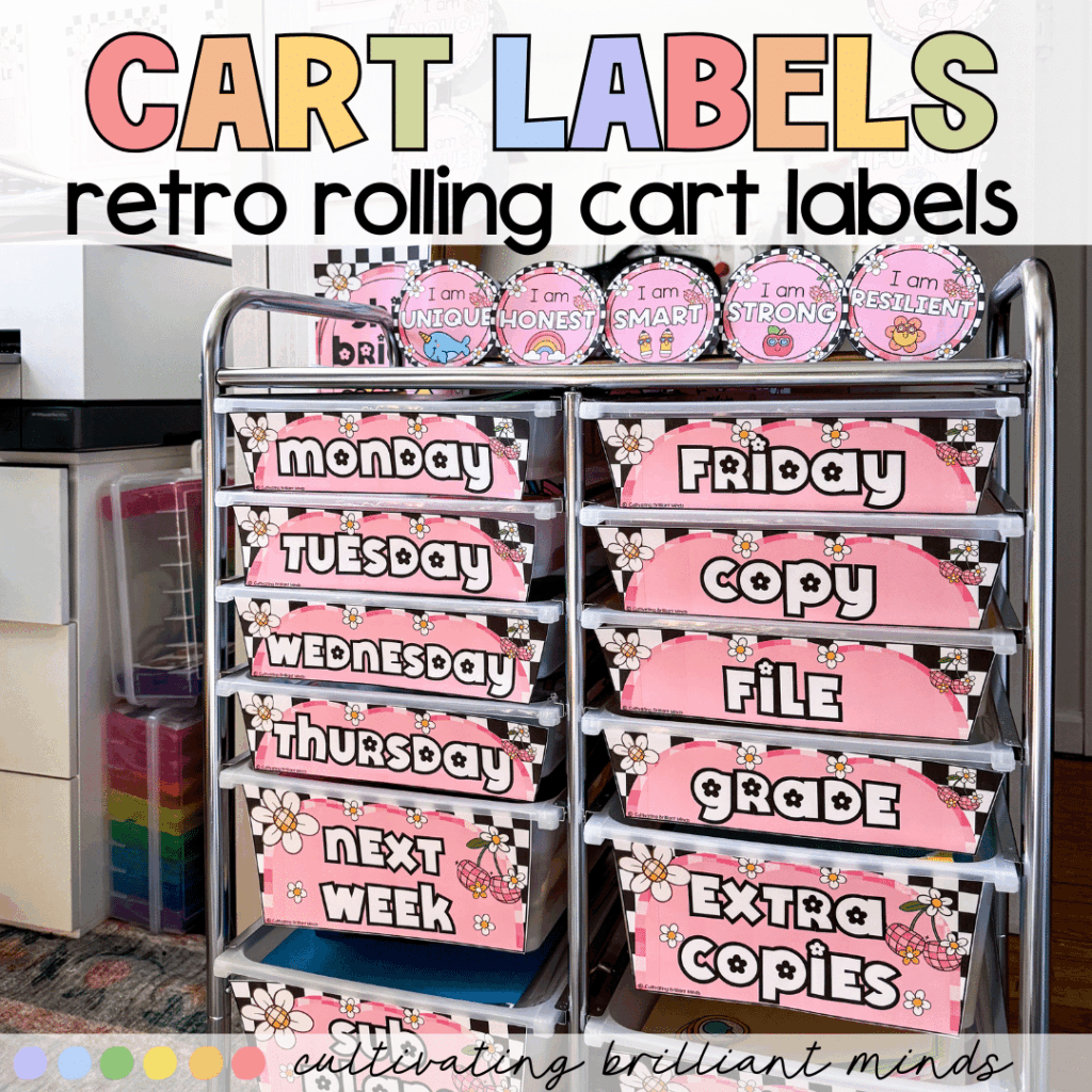 Retro Editable Rolling Cart Draw Labels | Back to School | Classroom ...