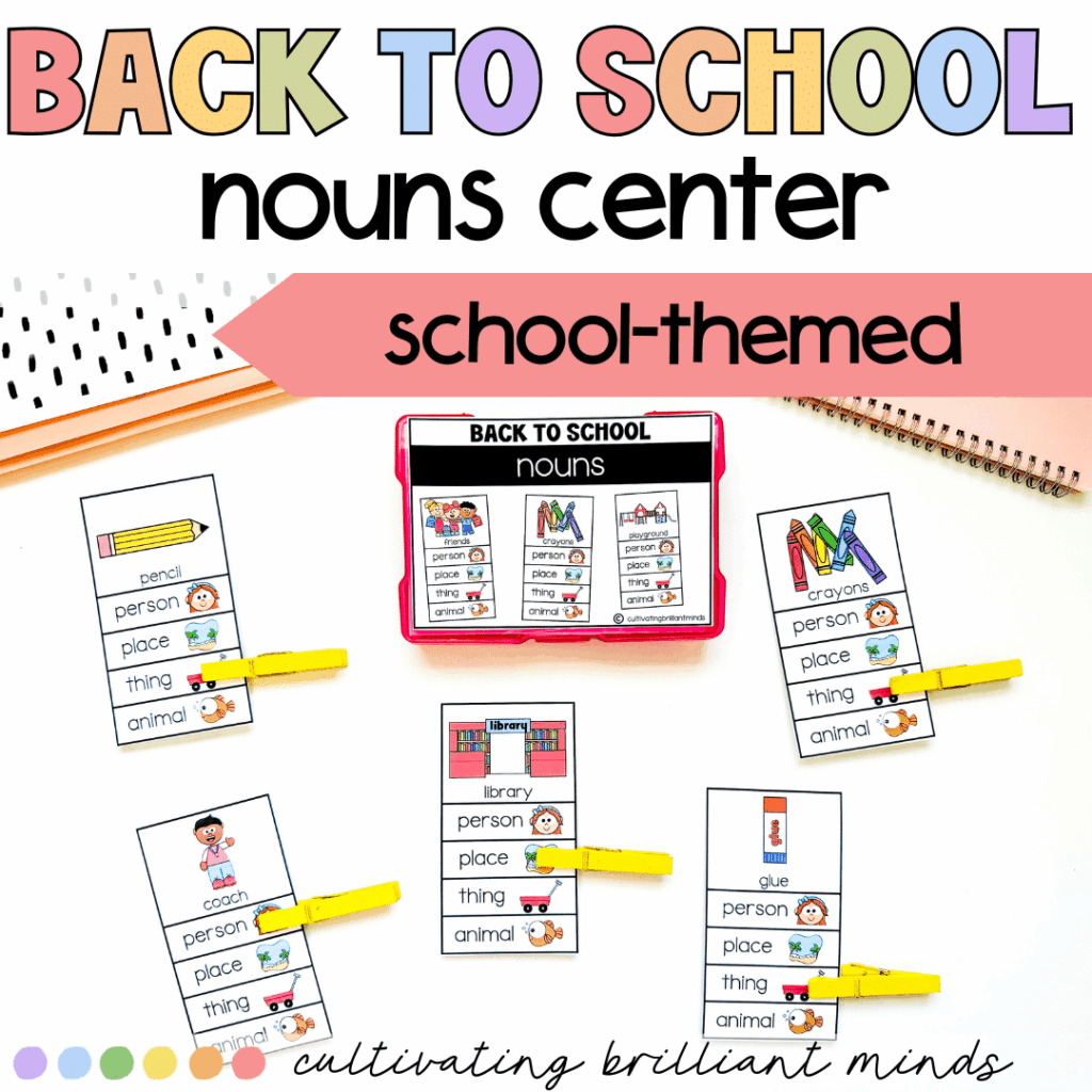 Back to School Nouns Sort Center | Grammar | Person, Place, Thing ...