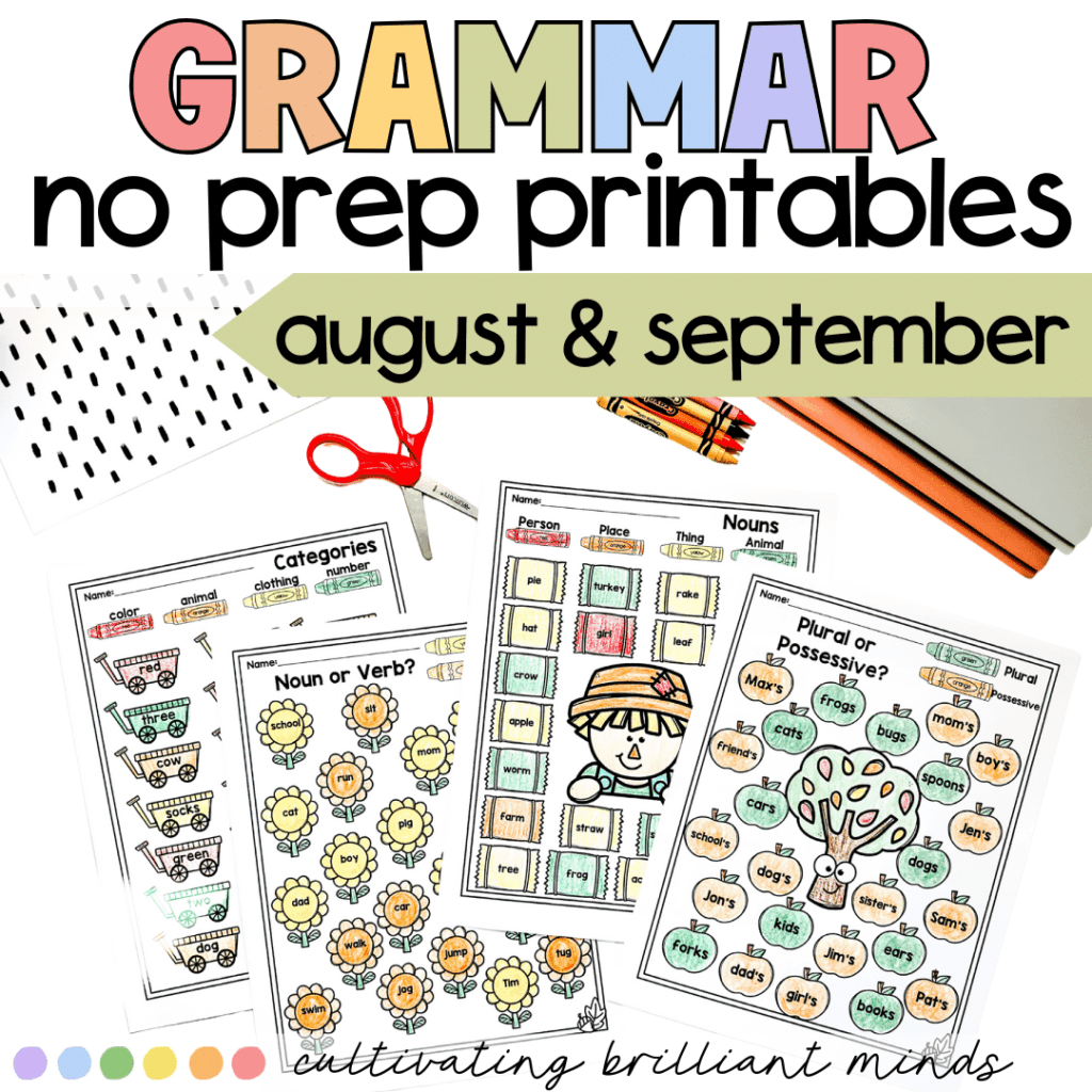 Fall Grammar No Prep Printable Worksheets | Autumn Printables | K ...