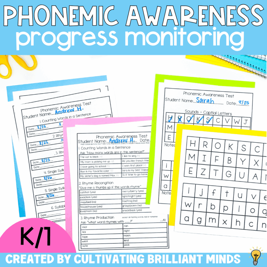 Phoneme Awareness Progress Monitoring Assessment | RTI, Intervention ...