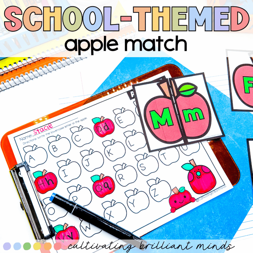 Back to School Apple Match Literacy Center | CVC, CVCe, Alphabet ...