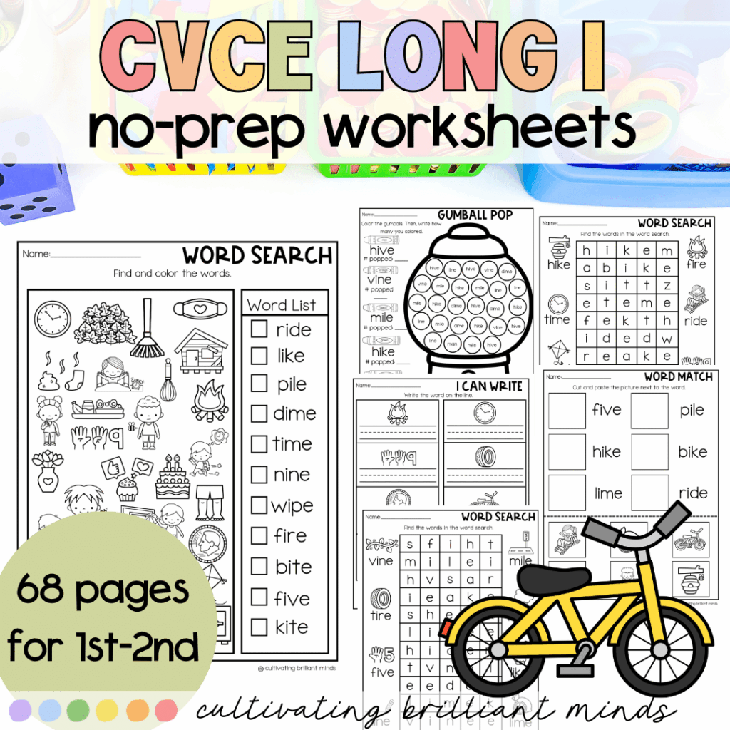 CVCe Long I I_E Phonics Worksheets | No Prep Phonics Activities ...