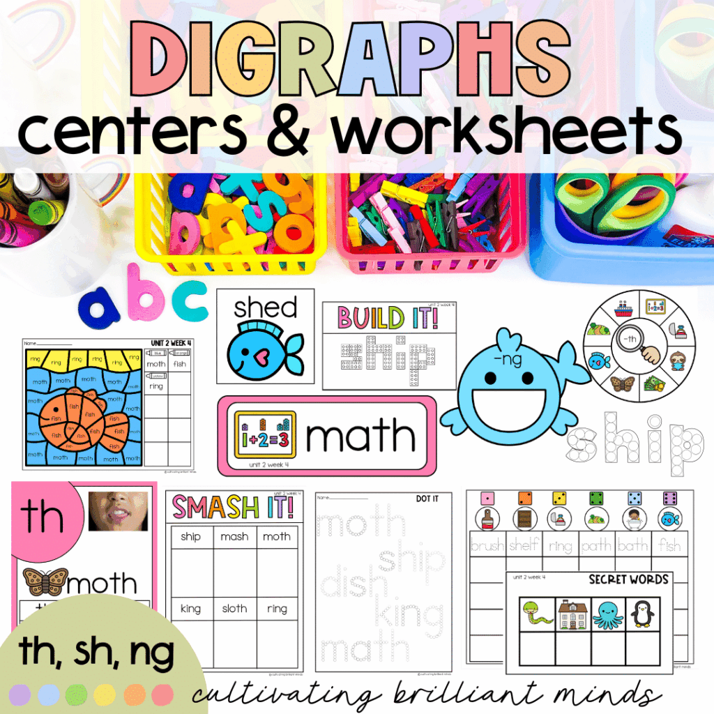 Digraphs Phonics Centers TH SH NG | Literacy Centers | Kindergarten ...