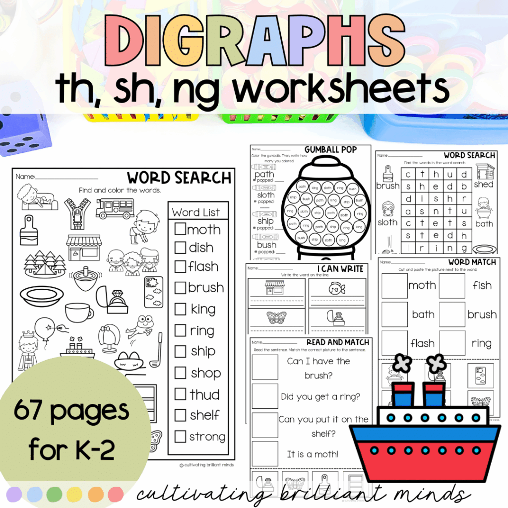 Digraphs Phonics Worksheets TH SH NG No Prep Phonics Activities ...