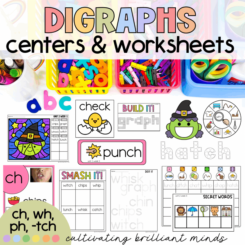 Digraphs/Trigraph Phonics Centers | Literacy Centers | Kindergarten ...