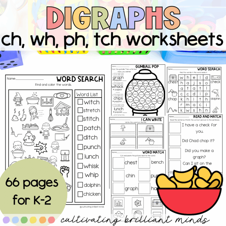 Digraphs Phonics Worksheets CH WH PH -TCH No Prep Phonics Activities ...