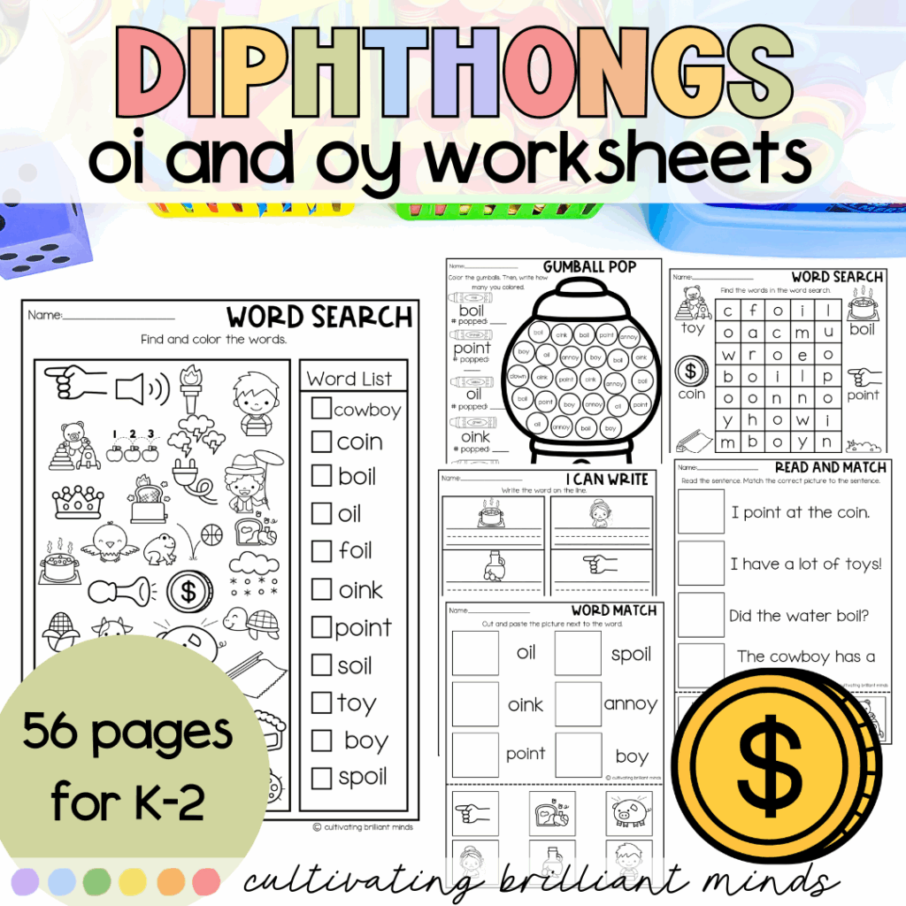 Diphthongs OY and OI Phonics Worksheets No Prep Phonics Activities ...