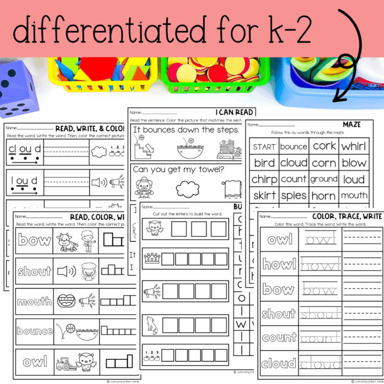 Diphthongs OW and OU Phonics Worksheets No Prep Phonics Activities ...