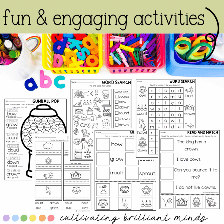 Diphthongs OU OW Phonics Centers & Worksheets | Phonics Activities ...