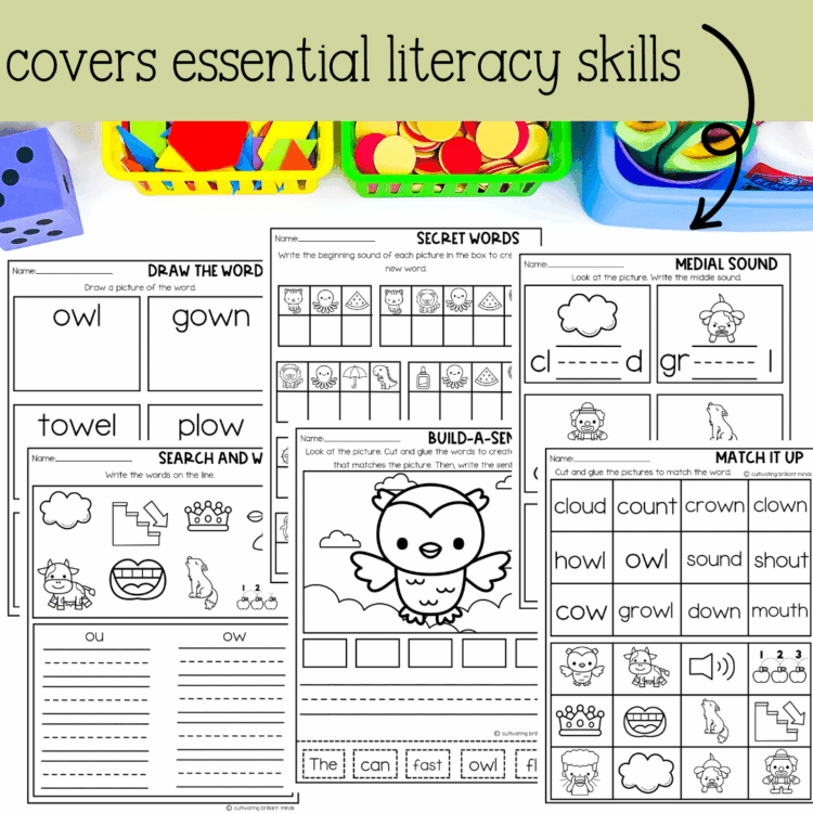 Diphthongs OW and OU Phonics Worksheets No Prep Phonics Activities ...