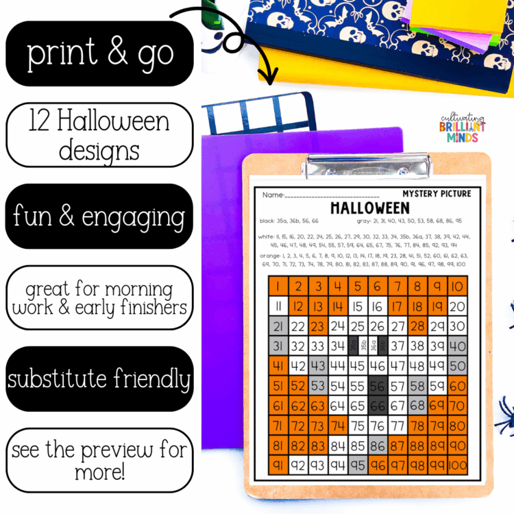 Halloween Math Place Value Color By Number 100’s Chart Mystery Pictures ...