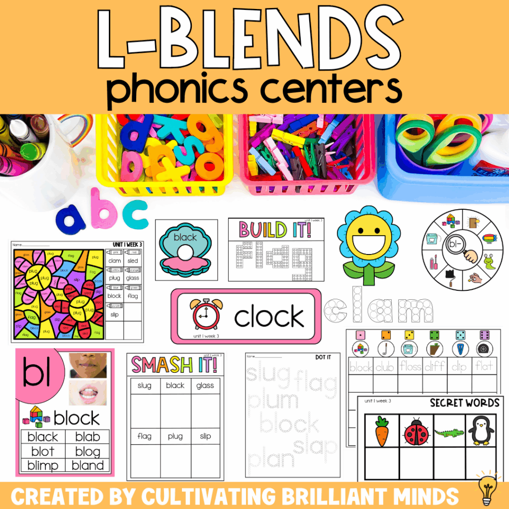 L-Blends Phonics Centers | Literacy Centers | Kindergarten, First Grade ...