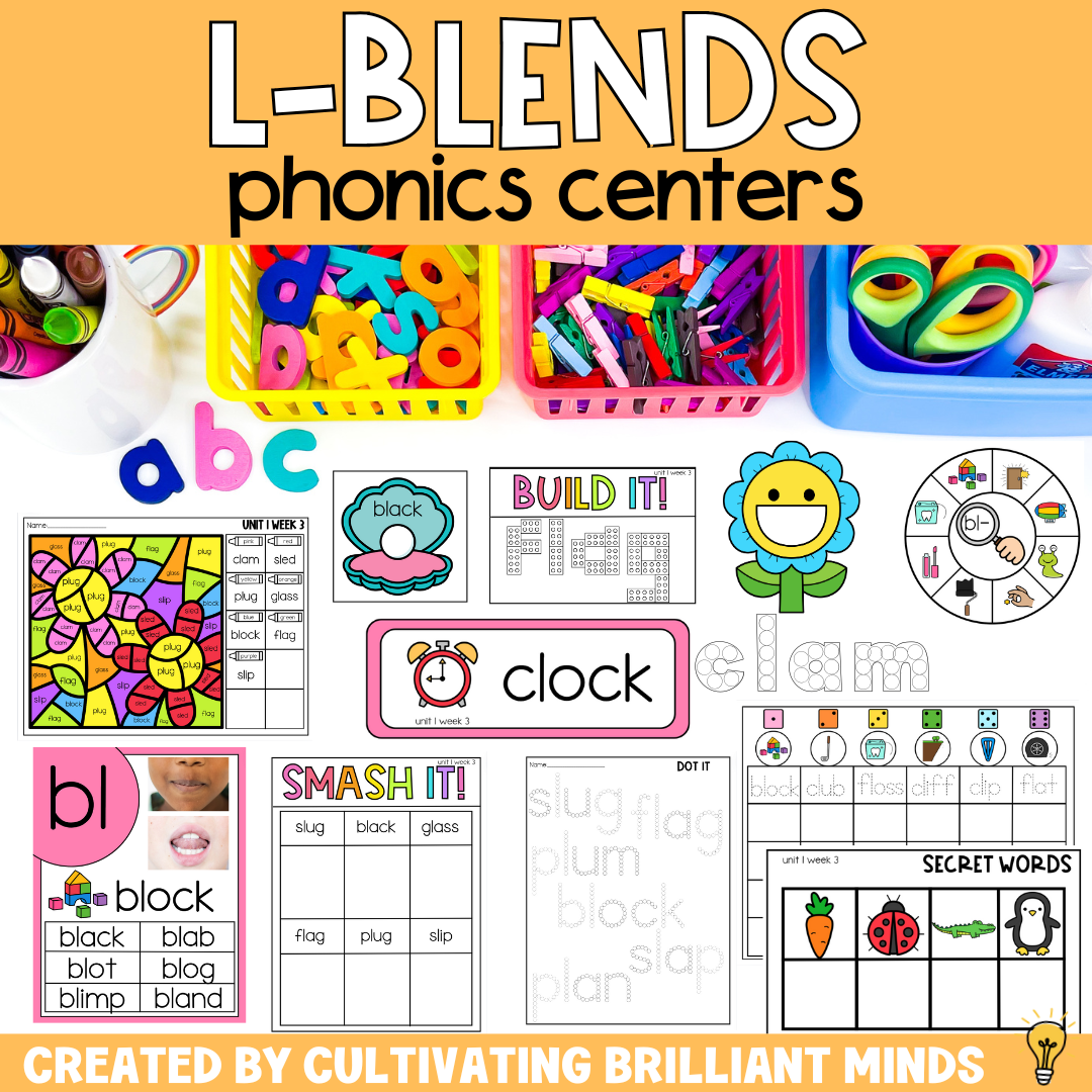 L-Blends Phonics Centers | Literacy Centers | Kindergarten, First Grade ...