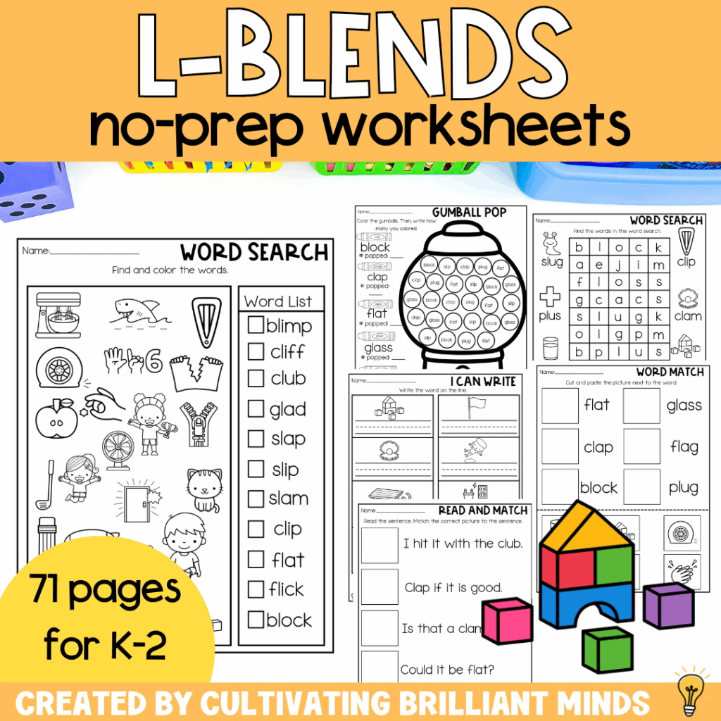 L-Blends Phonics Worksheets No Prep Phonics Activities | L Blends 1st ...