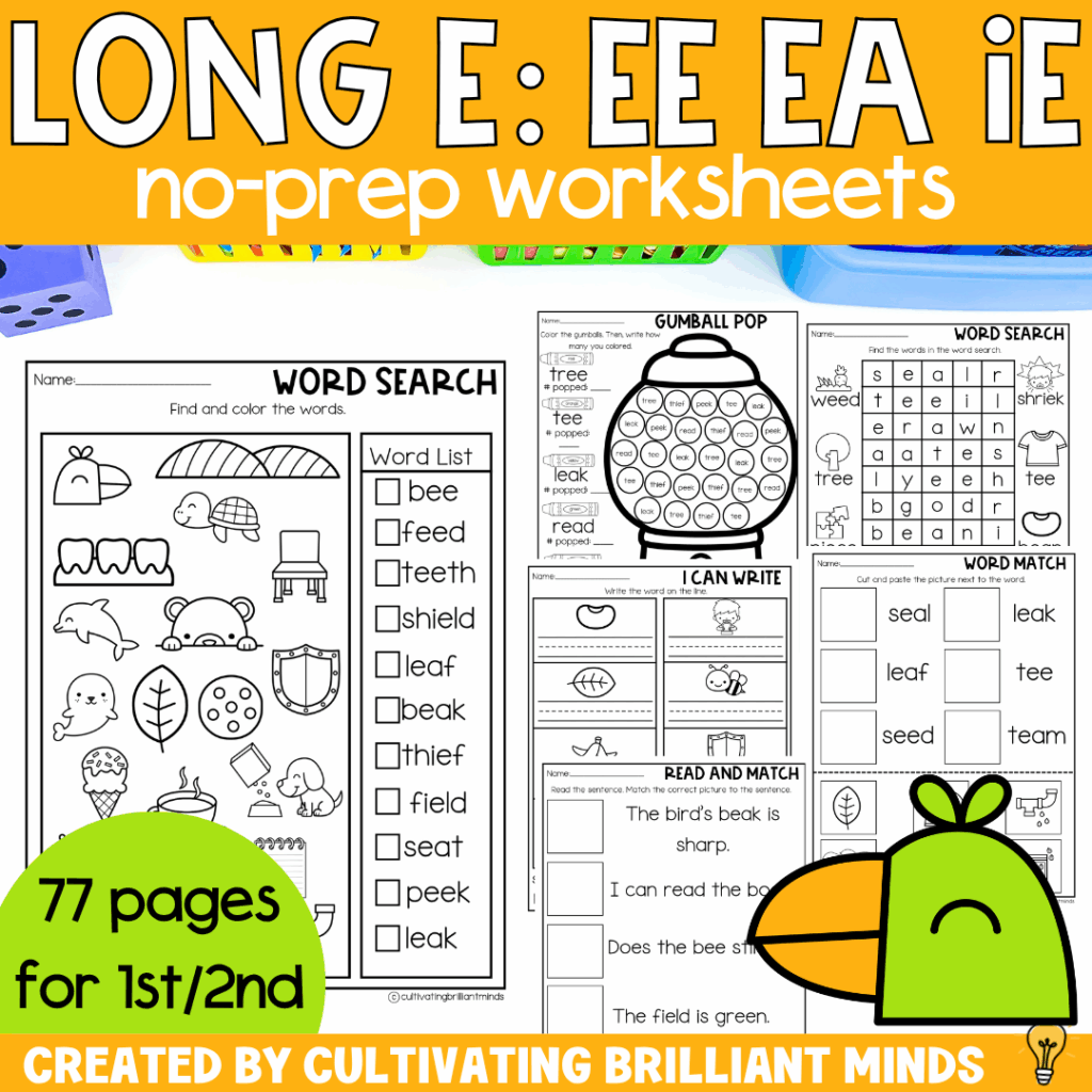Vowel Teams Long E: EE, EA, IE Phonics Worksheets No Prep Phonics ...