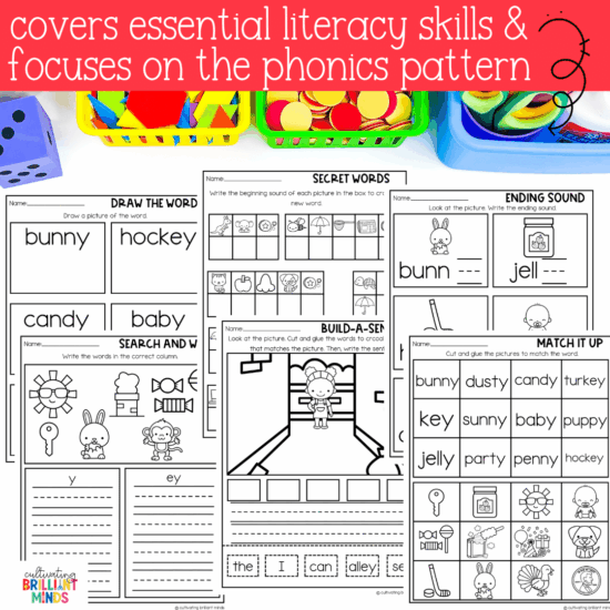 Vowel Teams Long E: EY, Y Phonics Worksheets No Prep Phonics Activities ...