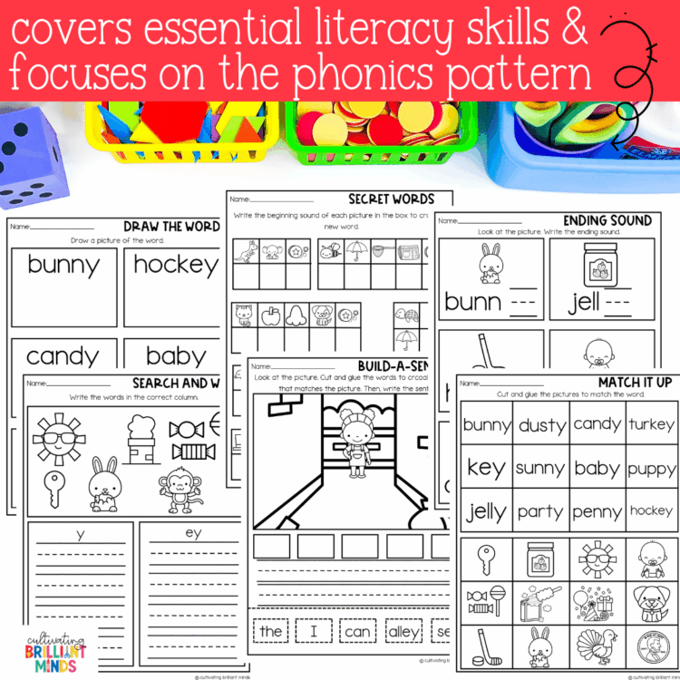 Vowel Teams Long E: EY, Y Phonics Worksheets No Prep Phonics Activities ...