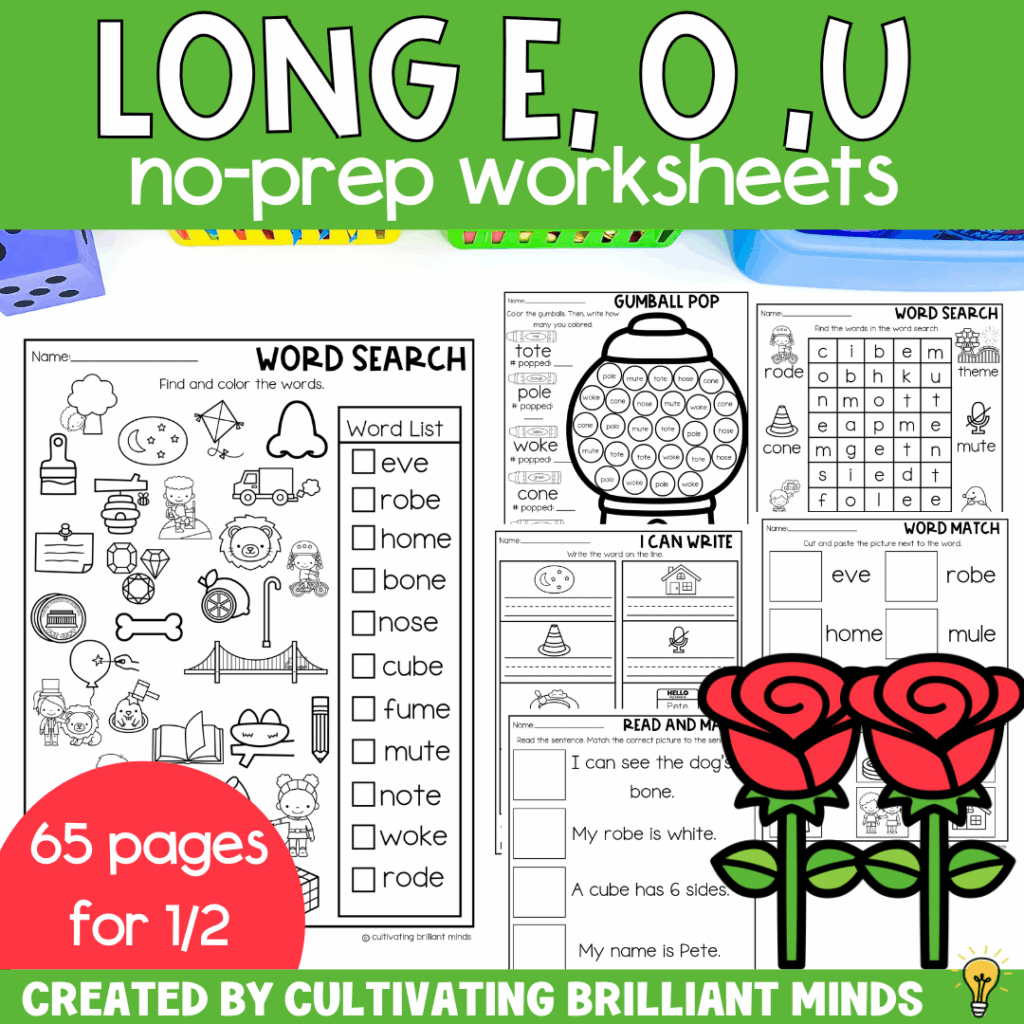 Long E O U CVCe Phonics Worksheets No Prep Phonics Activities Long ...