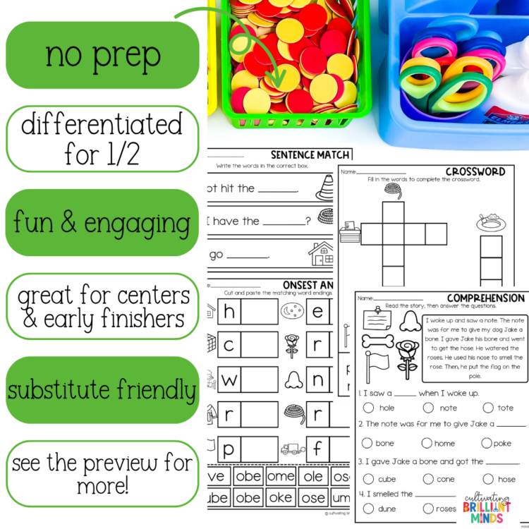 Long E O U CVCe Phonics Worksheets No Prep Phonics Activities Long ...