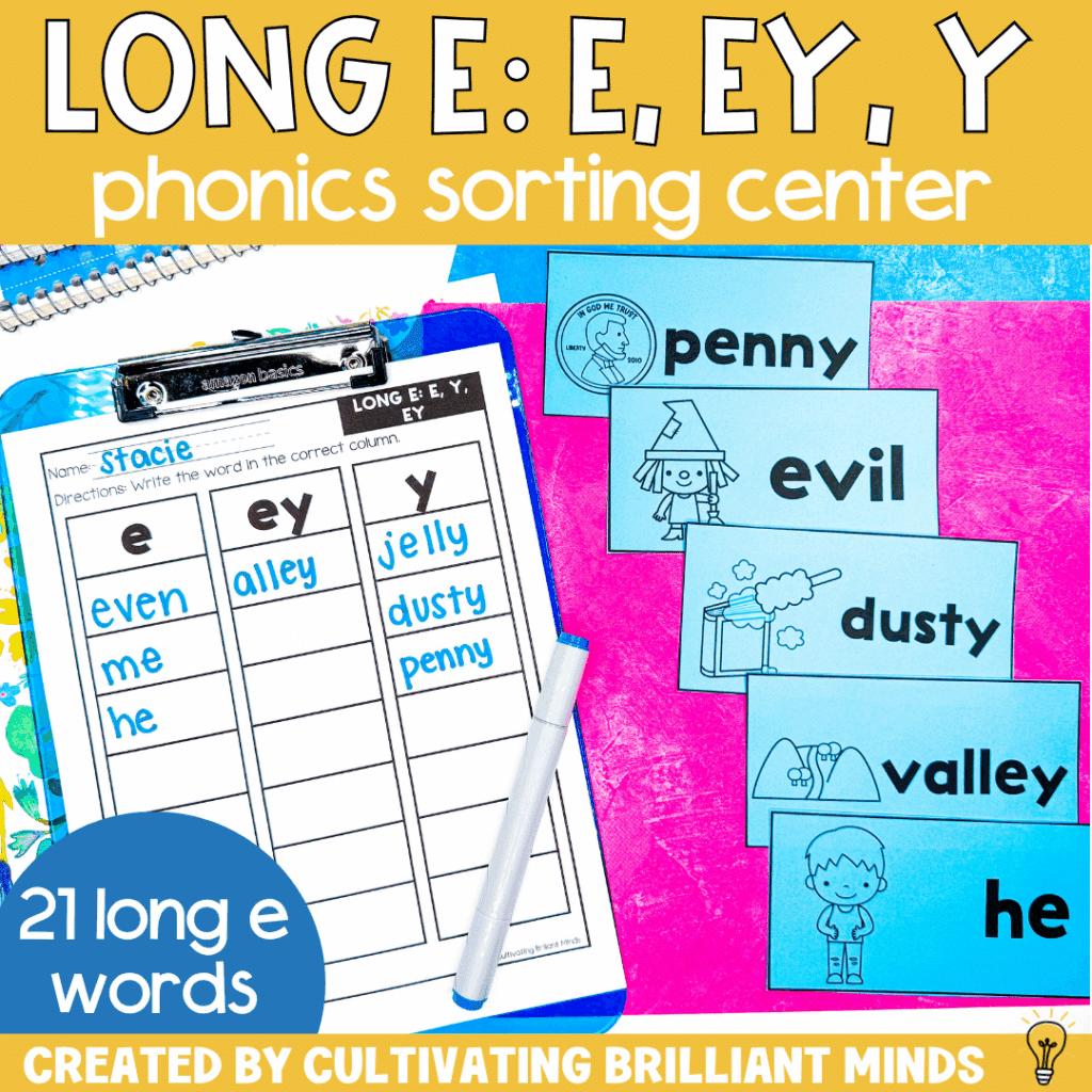 Vowel Teams Word Sort Phonics Center | Long E: E, Y, EY | Phonics ...