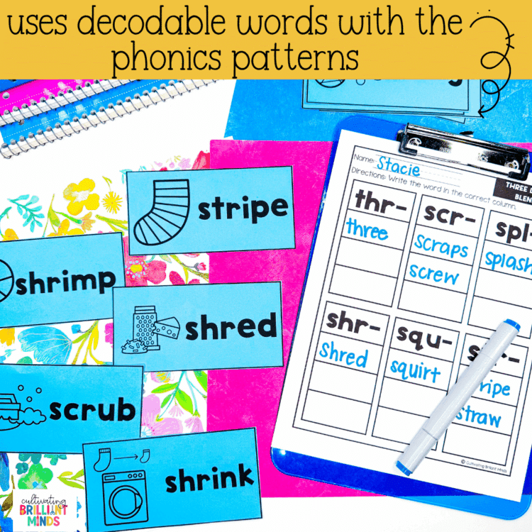 Three Letter Blends Word Sort Phonics Center | Phonics Activities First ...