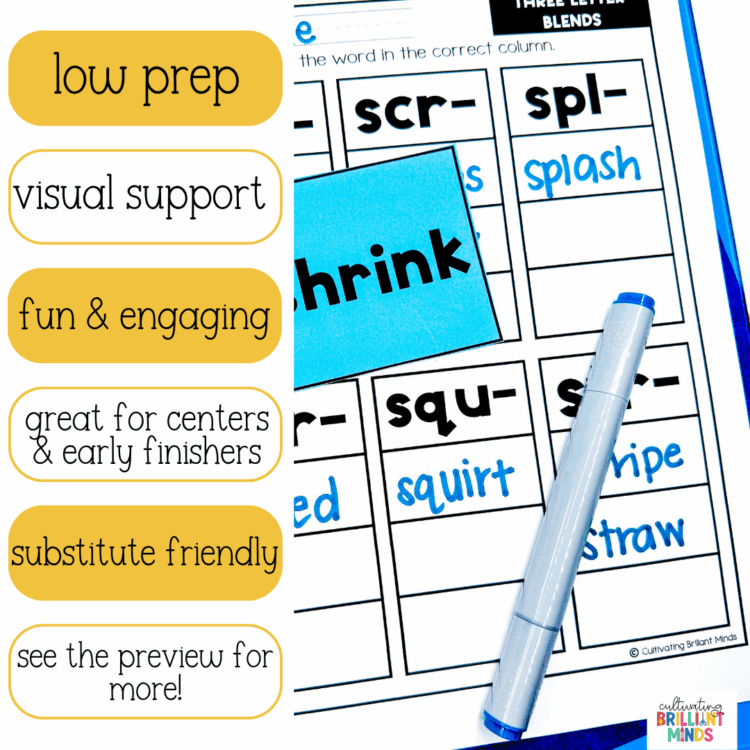 Three Letter Blends Word Sort Phonics Center | Phonics Activities First ...