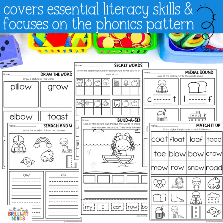 Vowel Teams Long O: OA OW OE Phonics Worksheets No Prep Phonics ...