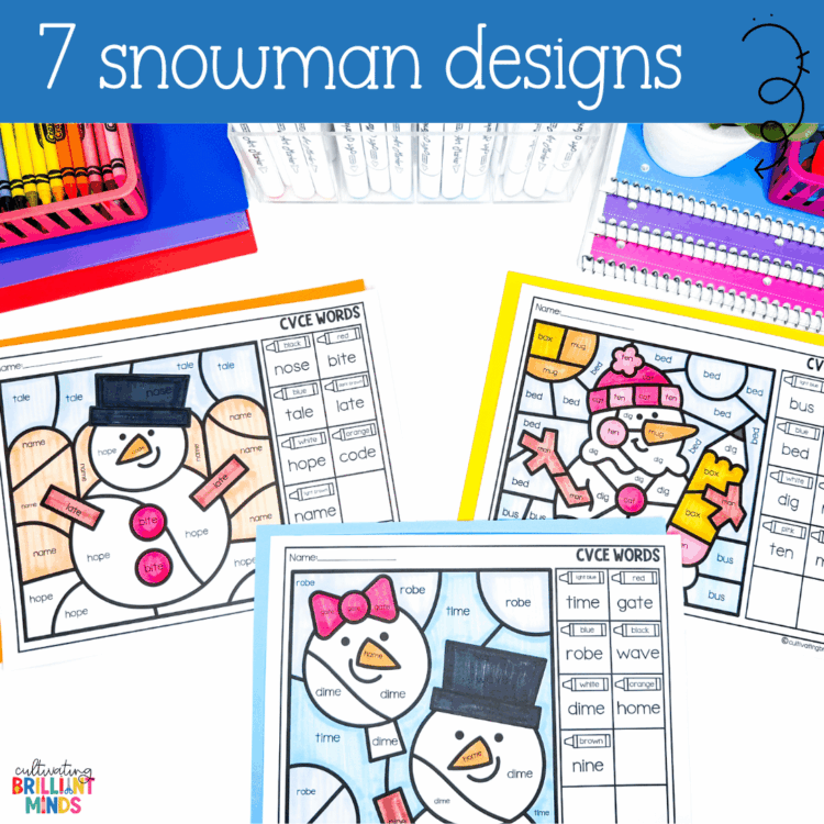 Snowman Color by Codes | Color by Number | Winter | CVC Words | CVCe ...