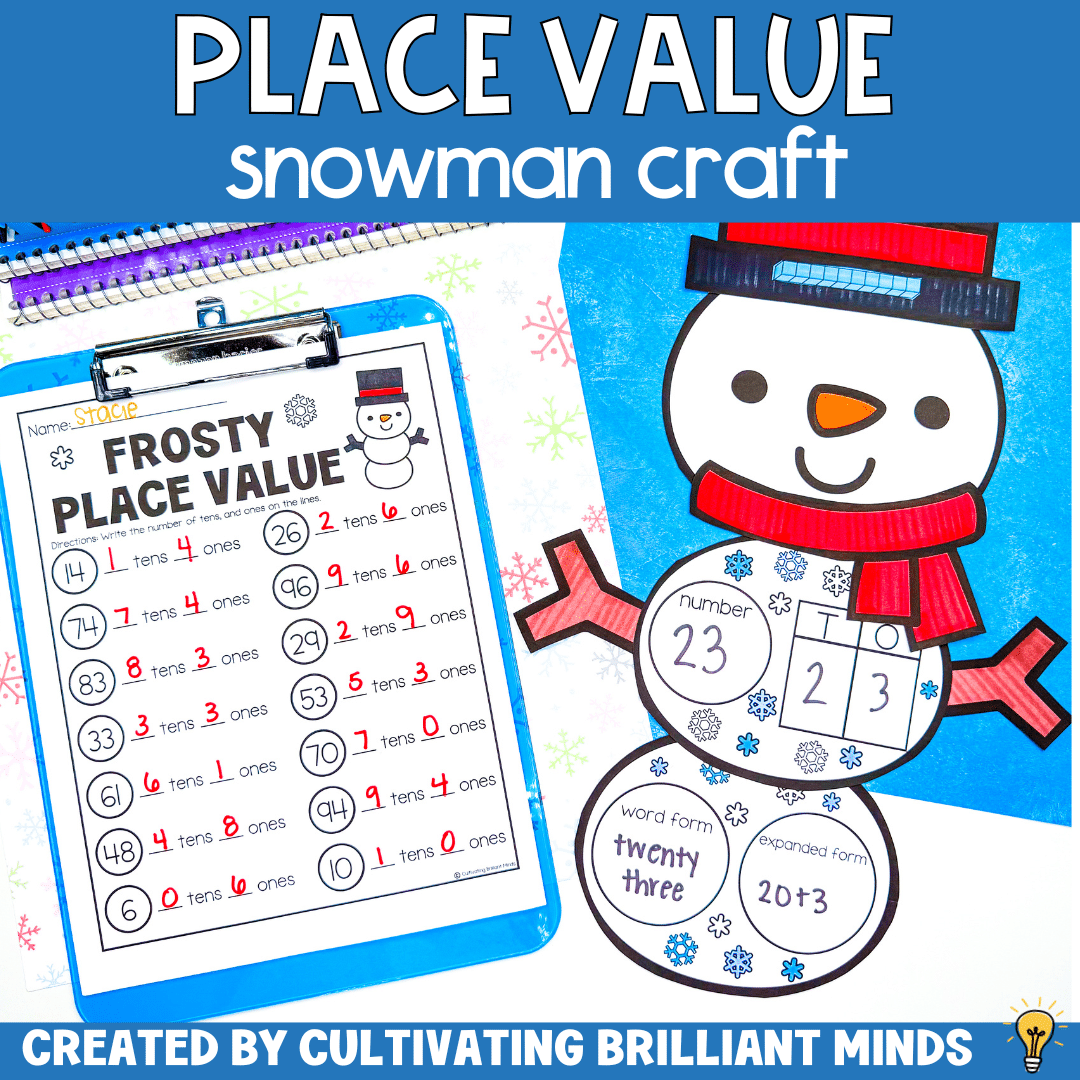 Winter Snowman Place Value Activity Craft & Worksheets Math Center Word ...