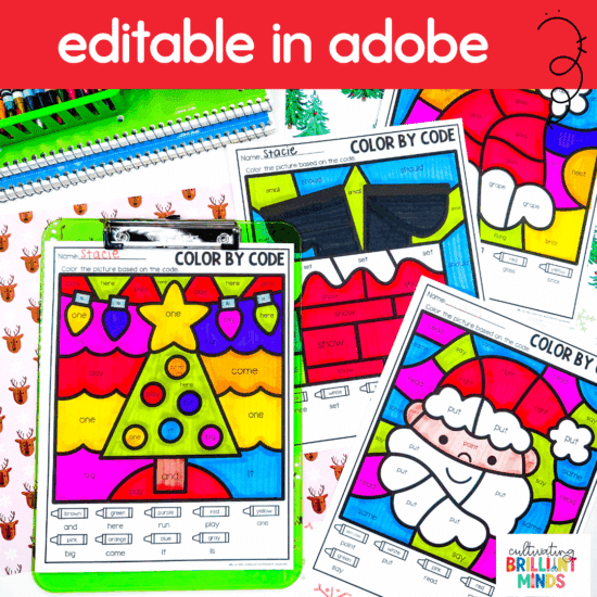 Editable Christmas Color by Codes | Sight Word Practice | Morning Work ...