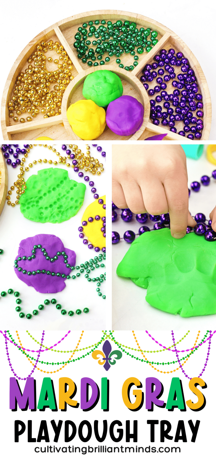 Mardi Gras Playdough Tray - Cultivating Brilliant Minds