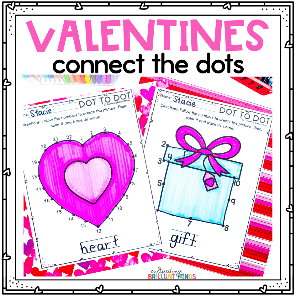 Valentine’s Day Dot to Dot Activities February Centers Fine Motor ...