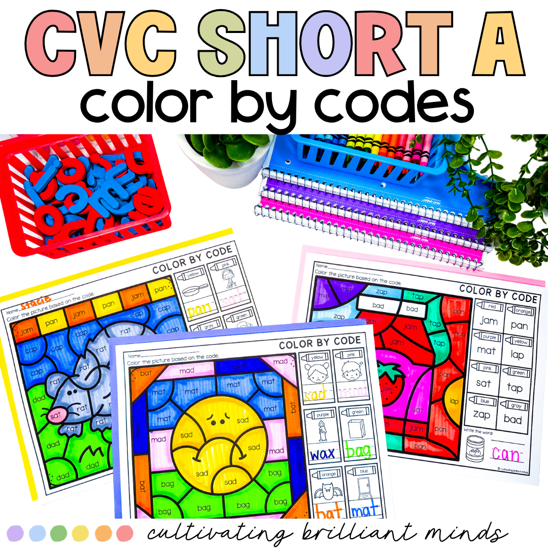 CVC Words Short A Color by Codes CVC Words Worksheets Short A ...