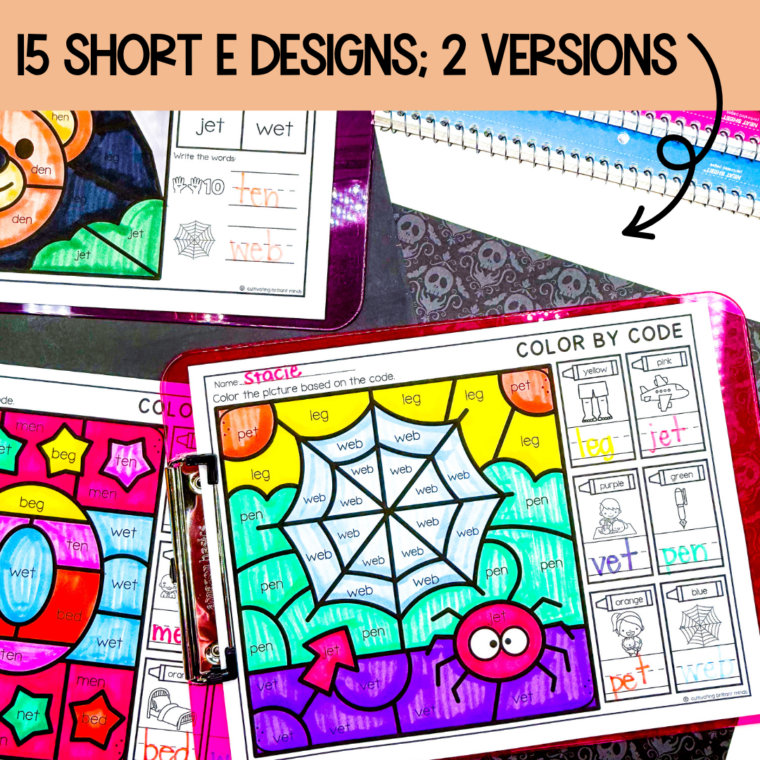 CVC Words Short E Color by Codes CVC Words Worksheets Short E ...