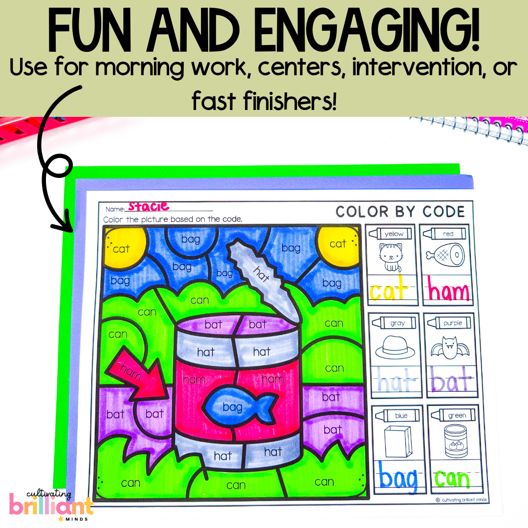 CVC Words Short A Color by Codes CVC Words Worksheets Short A ...