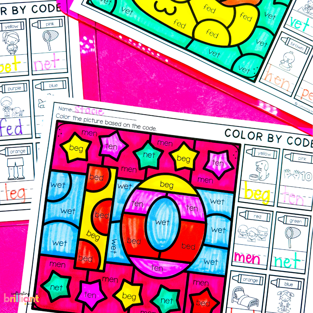 CVC Words Short E Color by Codes CVC Words Worksheets Short E ...